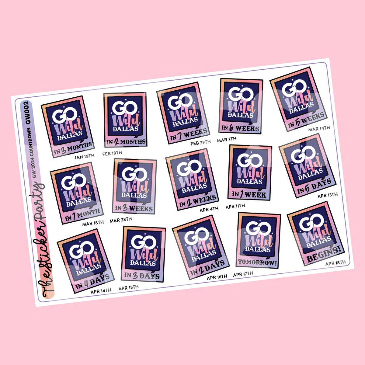 GO Wild 2024 COUNTDOWN Sticker Sheet | GO Wild 2024 Dallas GW 2024 ...