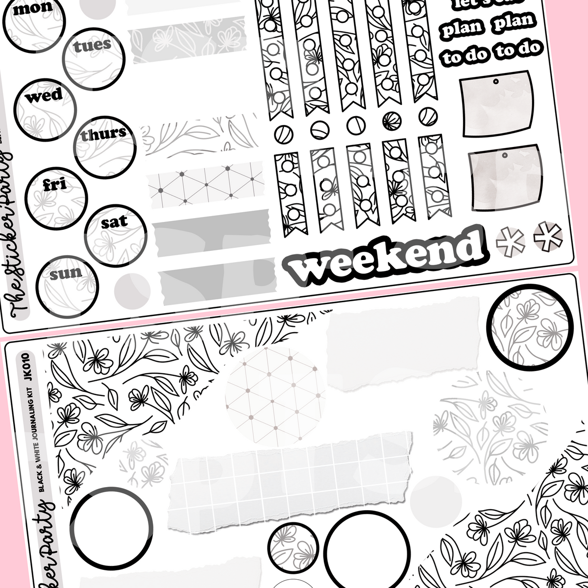 Black & White Floral Journaling Sticker Kit – The Sticker Party